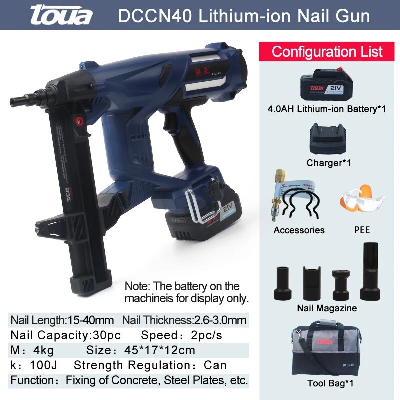 Toua DCCN40A Беспроводной электропистолет для гвоздей A 4.0Ah battery