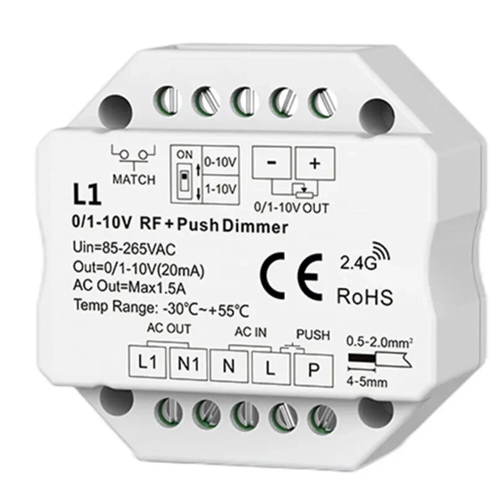 Tuya Smart WiFi/Zigbee Диммер 0/1-10В Белый, L1 only