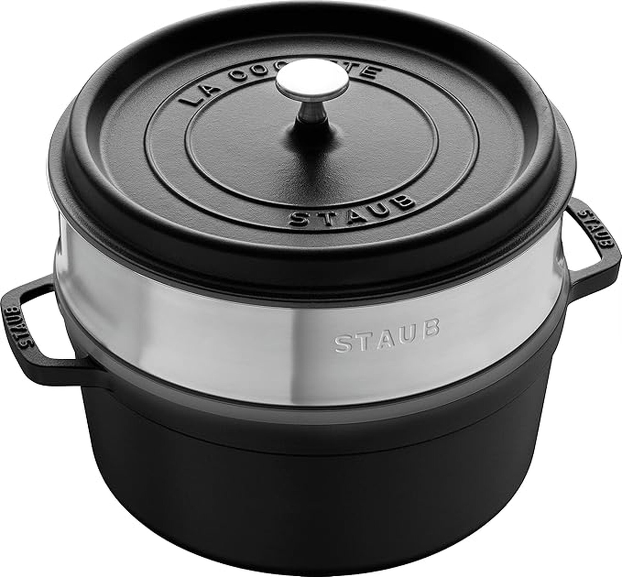 Чугунная кастрюля/кокотница STAUB La Cocotte с пароваркой, диаметр 26см, цвет черный, 1004360