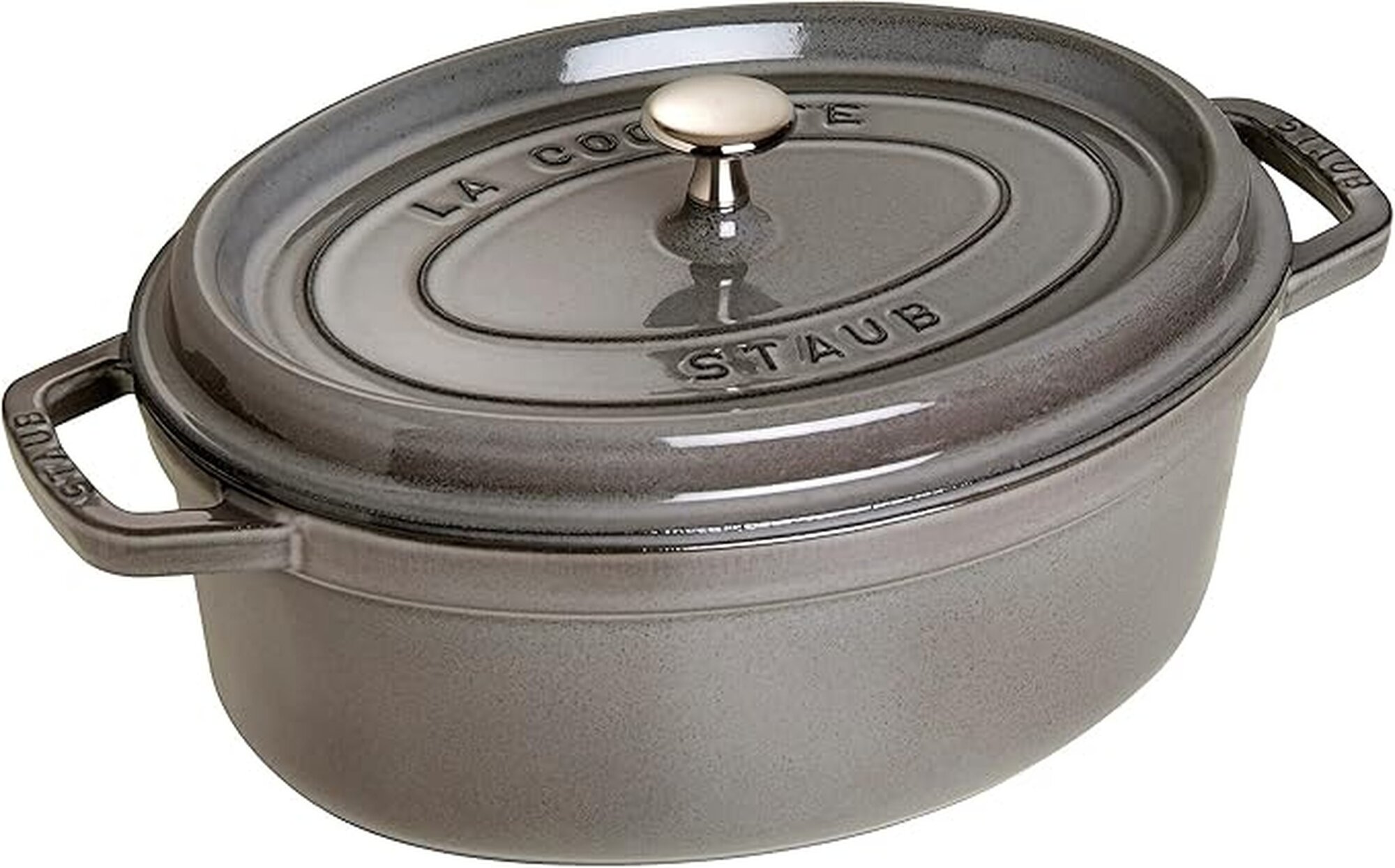 Кастрюля с крышкой овальная STAUB Cocotte, чугунная, диаметр 33 см, цвет серый, 1003943
