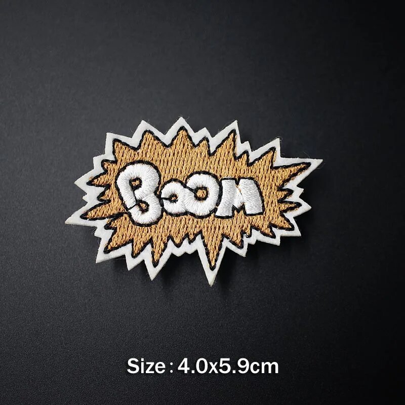Нашивка "BOOM" вышитая, черная, 4.0x5.9 см