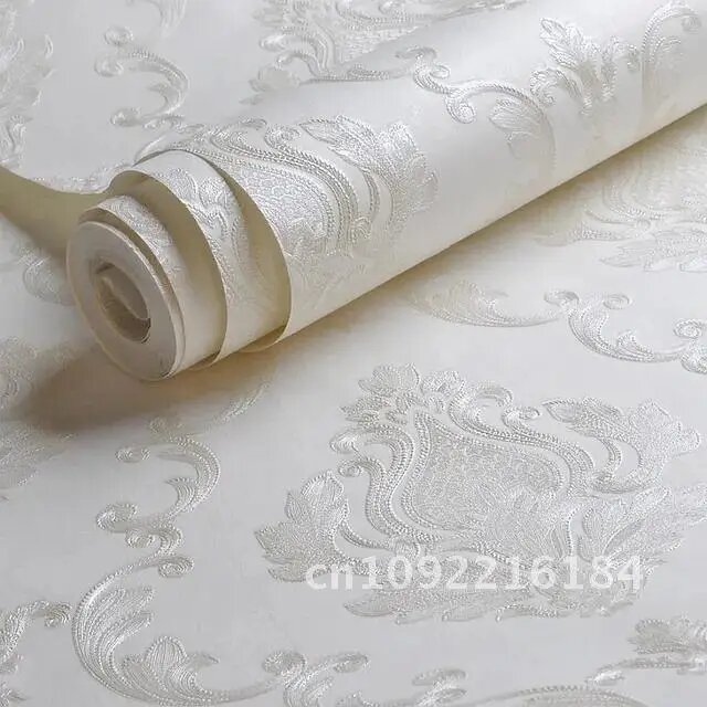 Кремово-белые тисненые дамасские обои для спальни, гостиной, фон с цветочным 3D рулоном, декор для дома, 10 м, бумажная стена, текстурированный узор