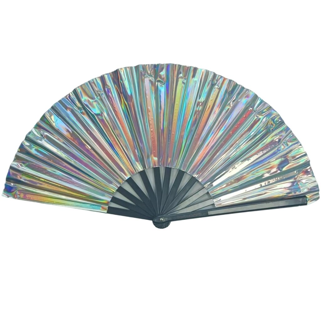 Отражающий большой голографический складной веер с портативным дизайном для сценических выступлений и мероприятий на открытом воздухе
