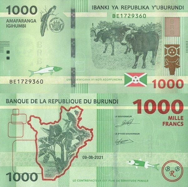 Бурунди 1000 франков 2015 - 2023 Общие сведения о Бурунди UNC