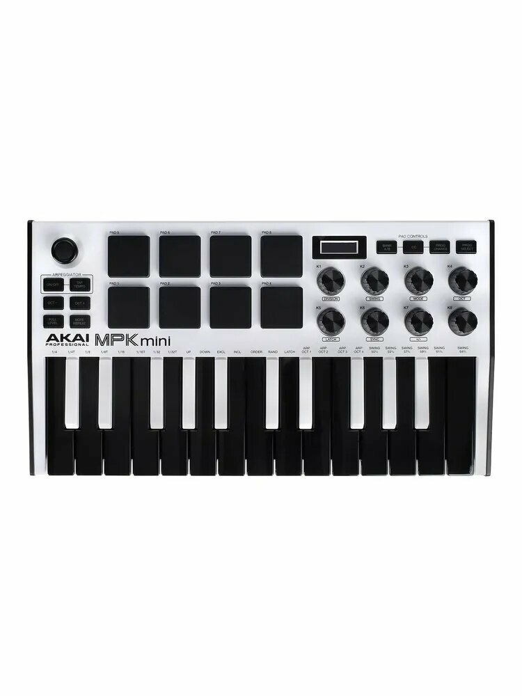 MIDI клавиатура AKAI MPK Mini MK3 White, 25 мини клавиш, 8 пэдов, 8 энкодеров