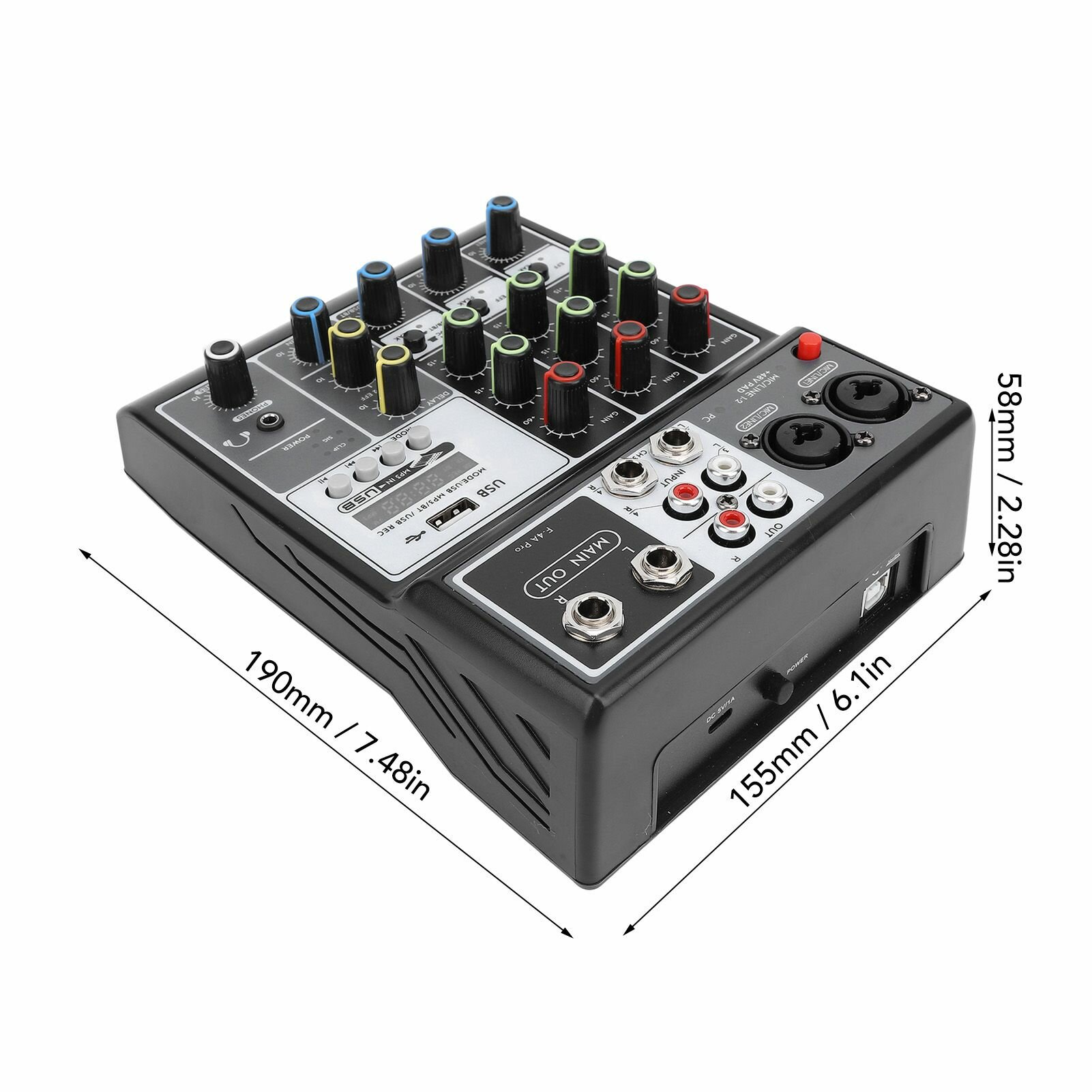 Цифровой микшер 4 канала, мини консоль для звука, USB запись, MP3 воспроизведение, для стриминга, подкастов, живых выступлений
