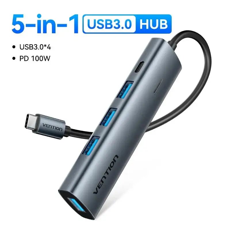 Vention USB-C хаб 5-в-1 USB 3.0 100W PD