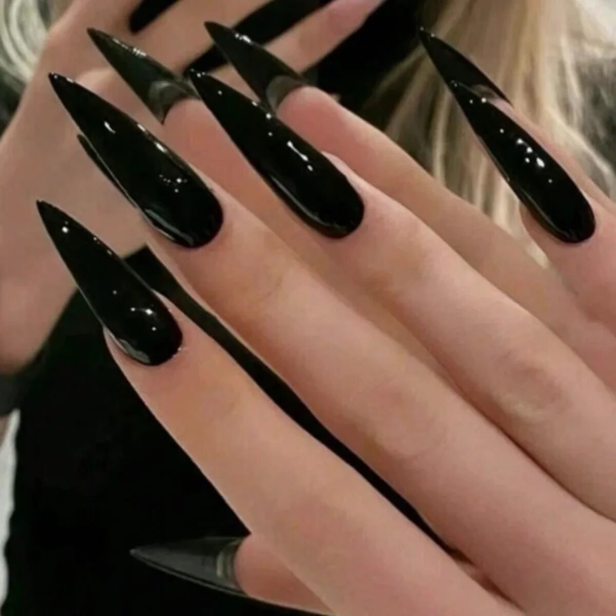 Черные накладные ногти стилет, Color: Black