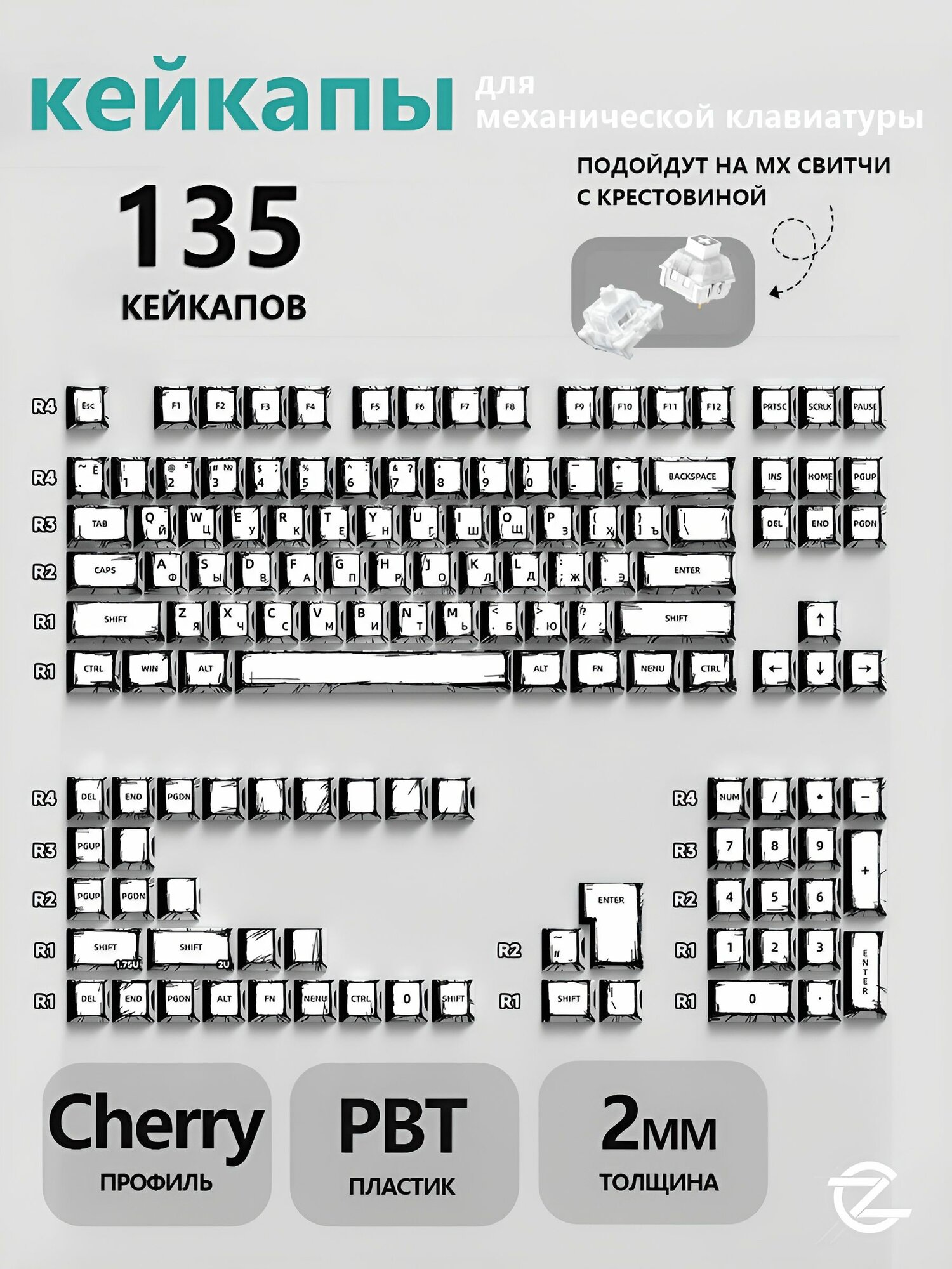 Кейкапы для механической клавиатуры, кейкапы cherry, кейкапы pbt, кириллица, кейкапы аниме