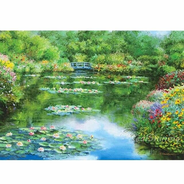 Алмазная картина "Клод Моне Водяные лилии" алмазная огранка 40х50 см,40X50CM, белый