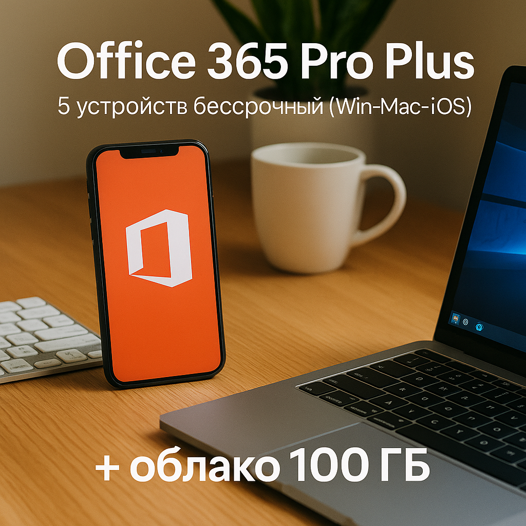 Microsoft Office 365 Pro Plus, на 5 устройств бессрочный (Win-Mac-iOS) + облако 100 ГБ