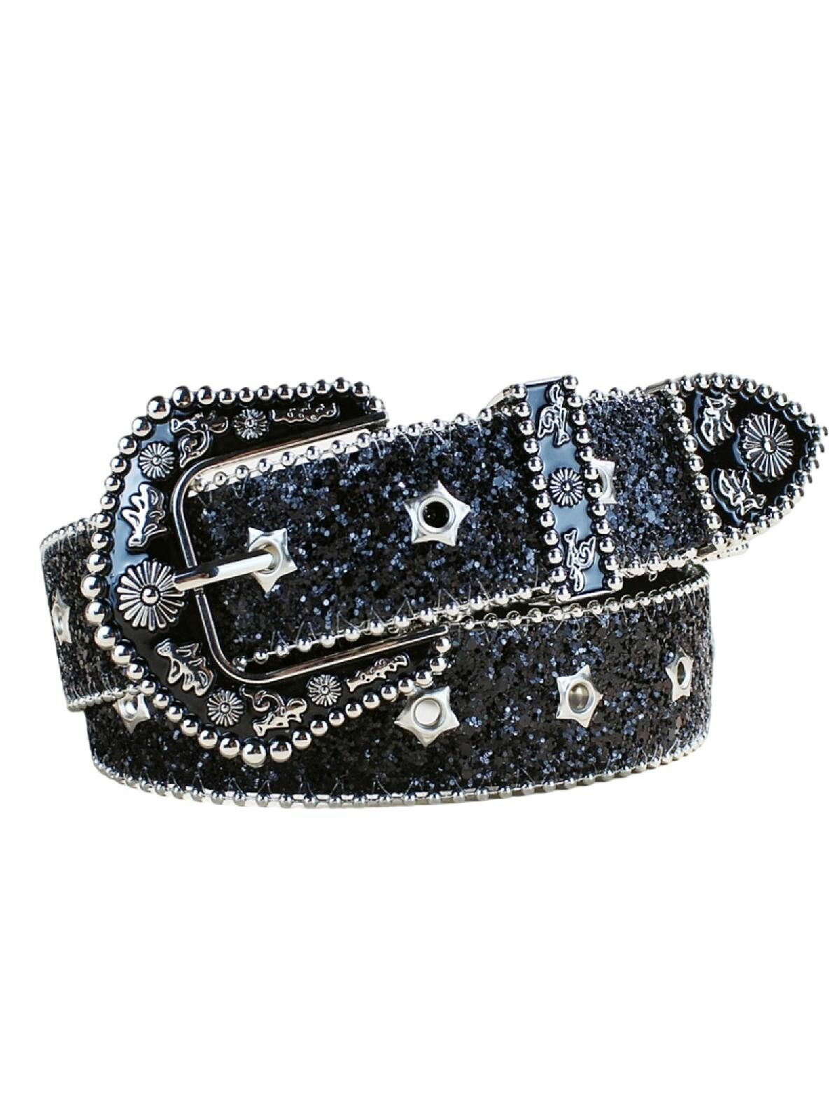 Блестящий пояс для джинсов с порошком, Черный