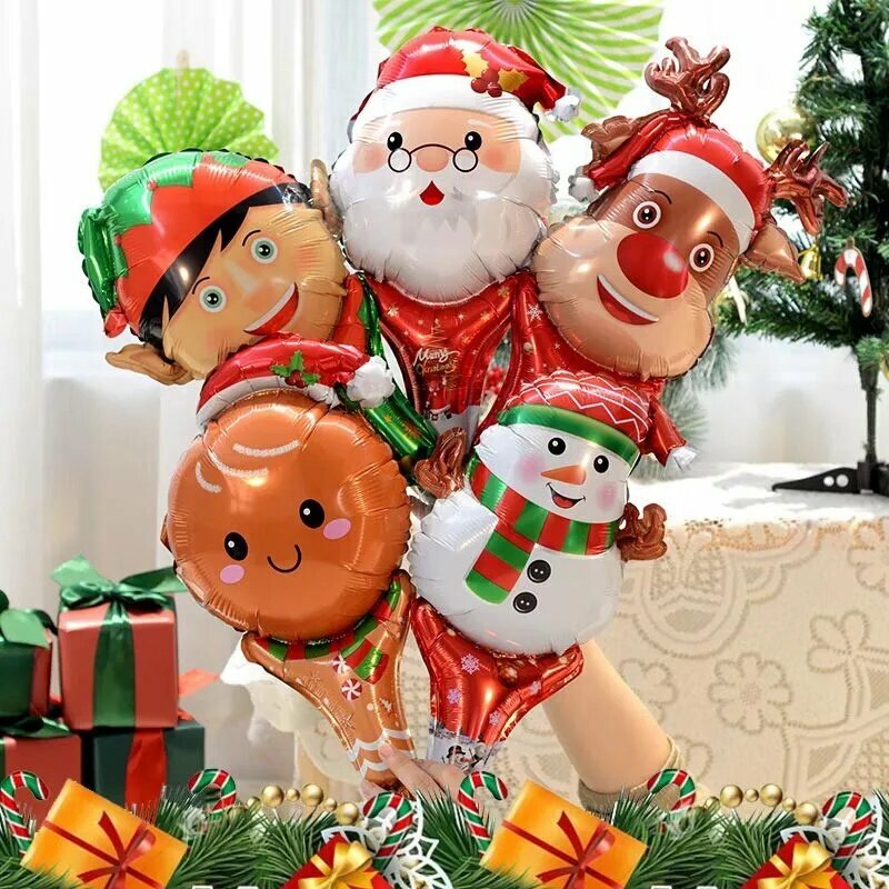 Рождественские воздушные шары из фольги, детские игрушки, старик, снеговик, пряничный человечек, 5 шт.