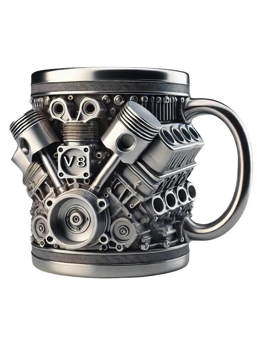 Кружка для авто с двигателем V8, нержсталь, для автолюбителе