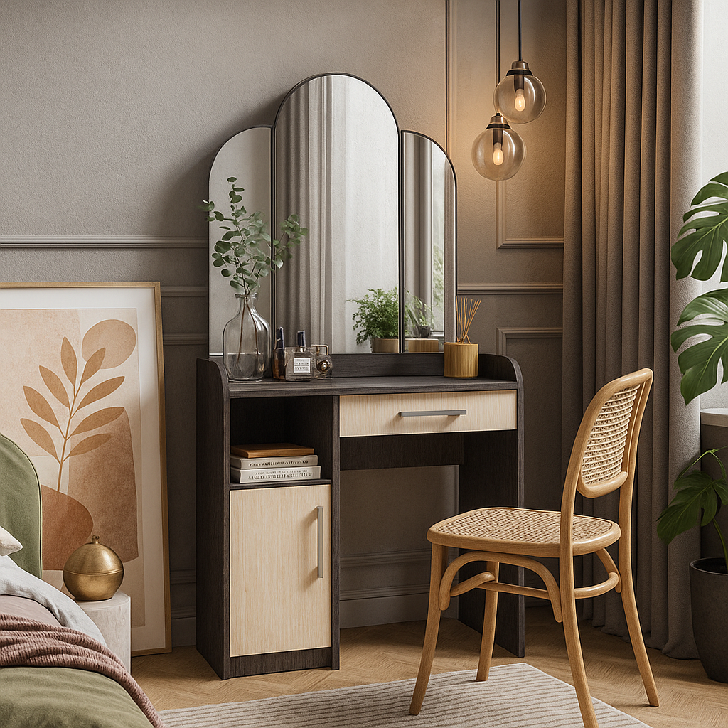 Туалетный столик с зеркалами, ящиком и тумбой "Галант-1" венге дуб молочный, 146х80х42см трельяж МК"Пирамида