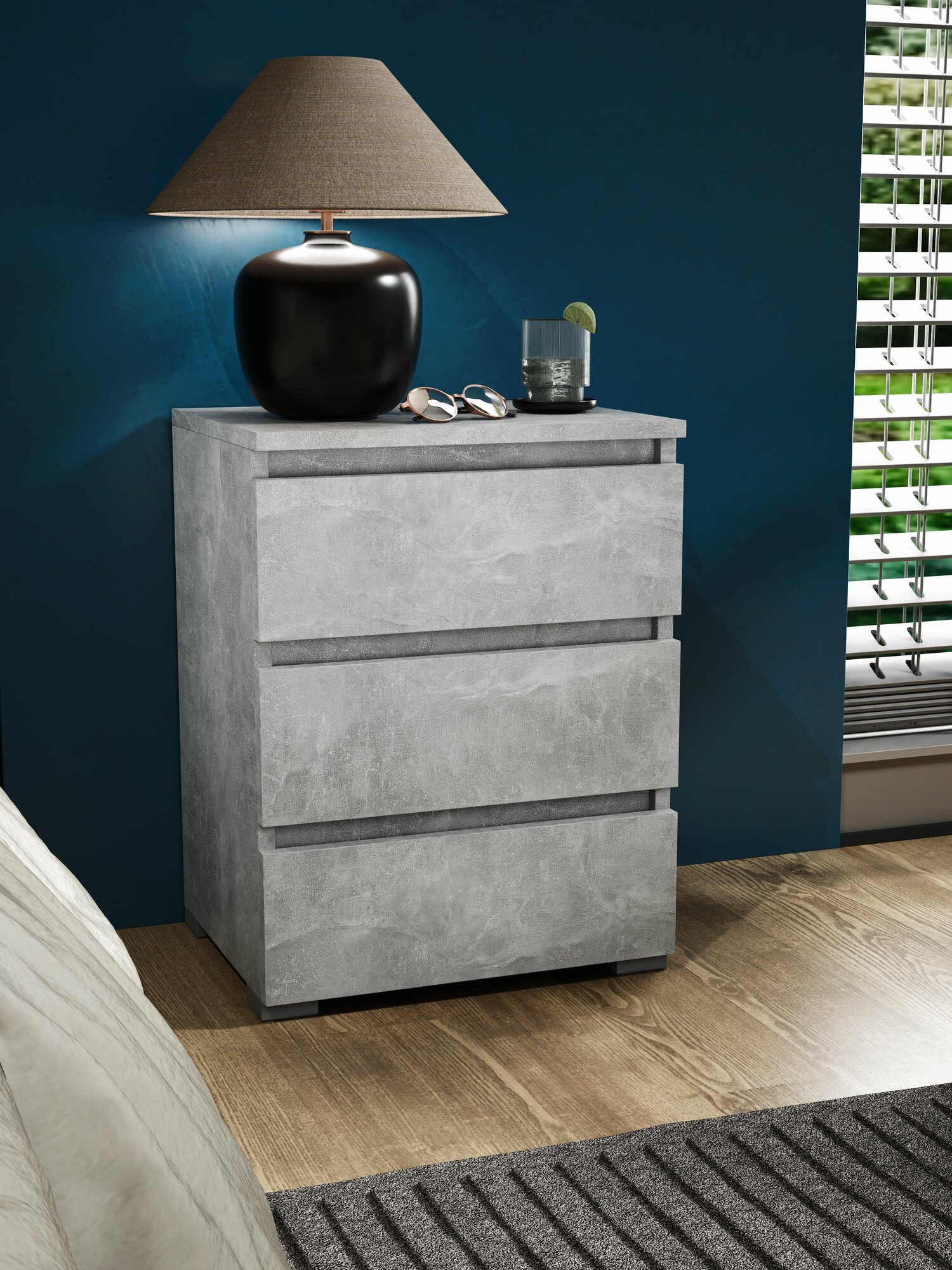 Тумба Парма-9 бетон с 3 ящиками, с полкой, прикроватная, для прихожей, под стол, в коридор, в спальню, офисная