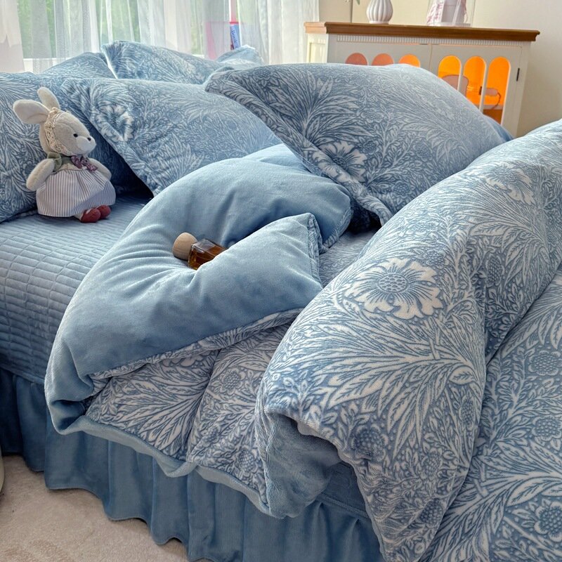 Комплект простыней из утолщенного молочного флиса категории А (4 предмета), зимняя флисовая простыня и пододеяльник, комплект постельного белья из детского флиса из трех предметов,200*230cm