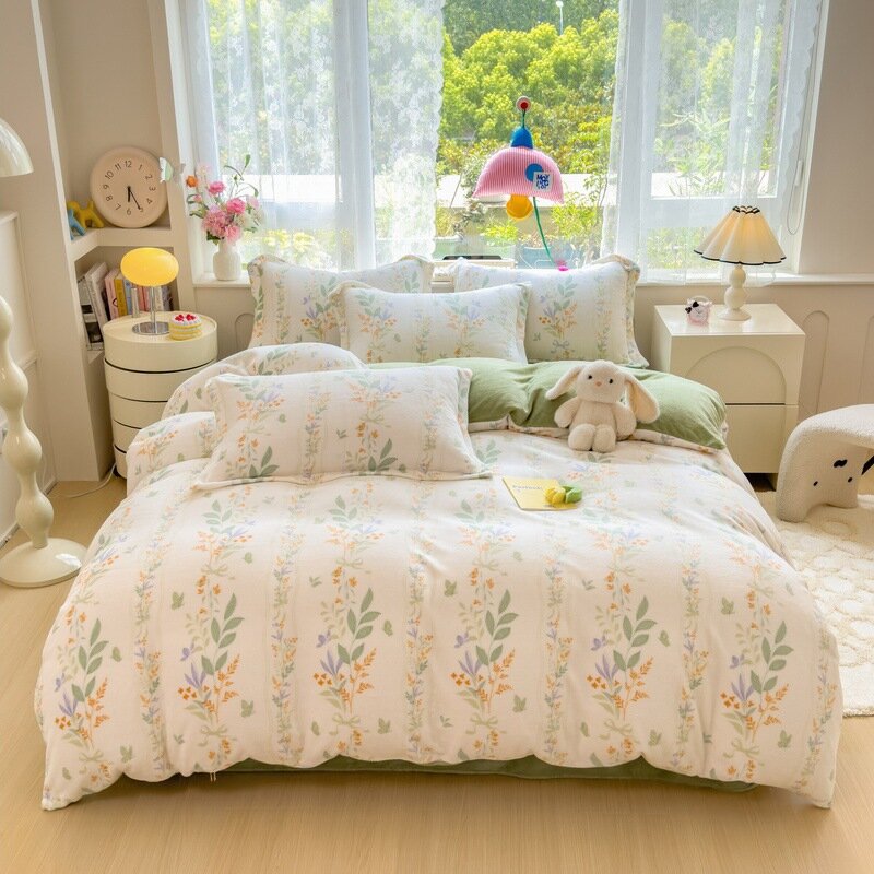 Зимний комплект из четырёх предметов из утолщённого молочного флиса, тёплый пододеяльник из кораллового флиса, двухсторонняя флисовая простыня из трёх предметов,150*200cm