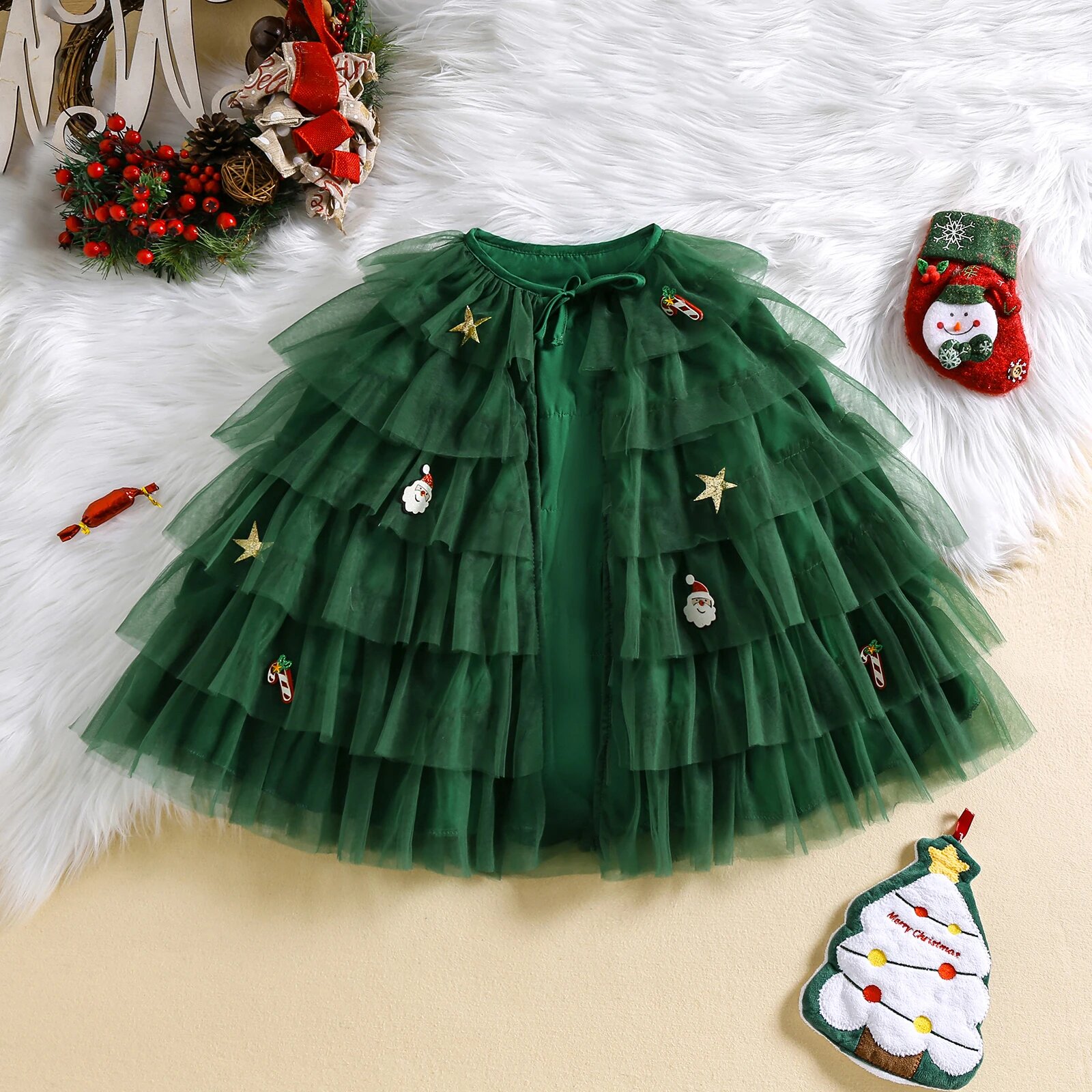 Рождественский плащ Urkutoba для девочек 1-7 лет 6Т, армейский зеленый