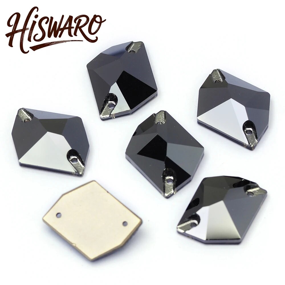 HISWARO Космические блестящие стеклянные камни для шитья 11x14mm (14Pcs), Hematite