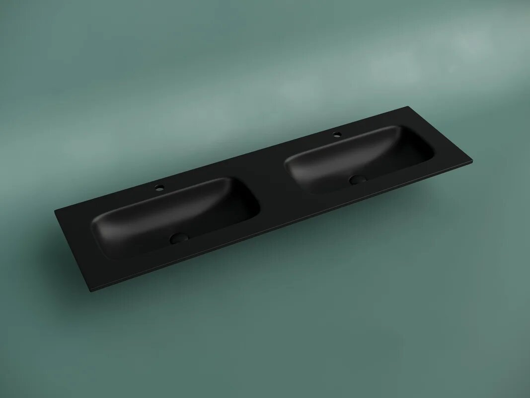 Мебельная раковина Ceramicanova Grace прямоугольная 161см с двумя чашами и отверстиями под смеситель черный матовый CN7023MB