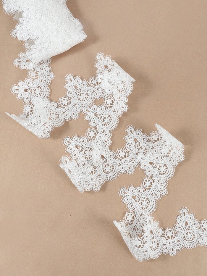 Кружево / лента для рукоделия / шитья / гипюровое, 55 мм х 6,8 +- 0,5 м, цвет белый