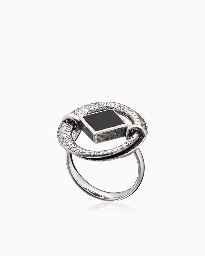 Кольцо, серебро, 925 проба, оникс