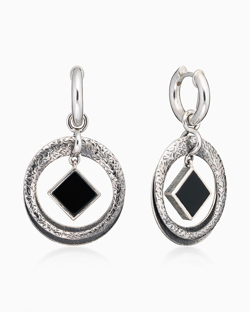 Серьги конго, серебро, 925 проба, оникс