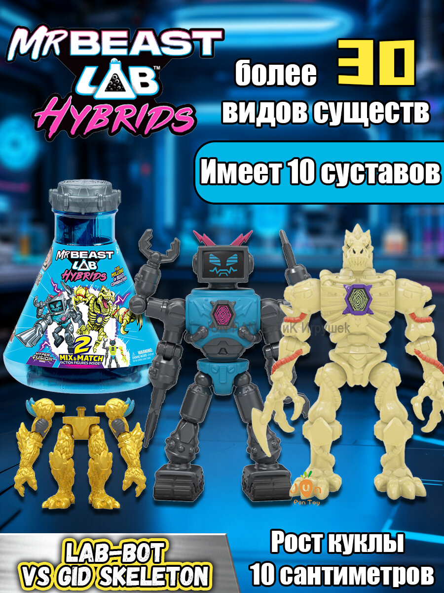 Фигурка Moose MrBeast Lab Hybrids Mix & Match 2 Pack / Детская 4-дюймовая модная игрушка-сюрприз с 2 моделью монстра со смешанным характером, подходящая для мальчиков старше 5 лет