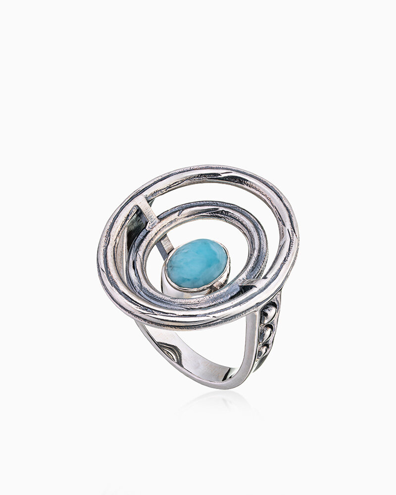 Кольцо, серебро, 925 проба, ларимар