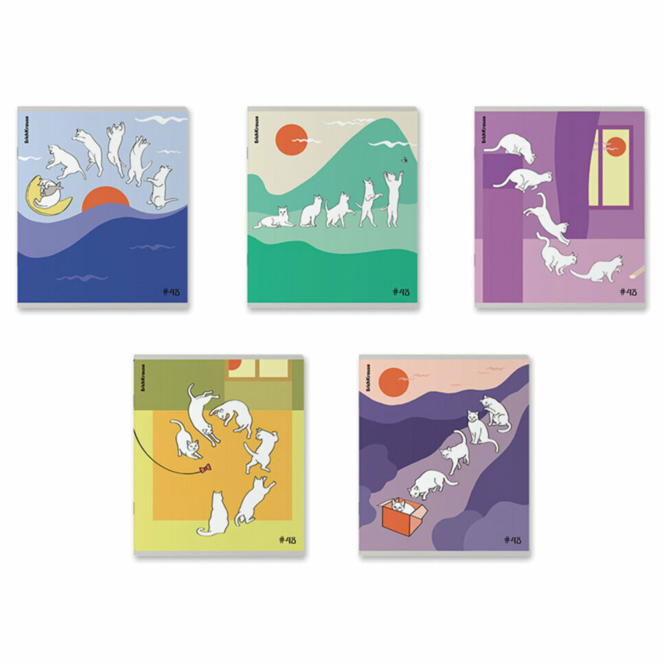 Тетрадь обложка пластик, А5, 48 л, скоба, клетка, ERICH KRAUSE, "Cat Day" (микс в спайке), 54159, 15 штук, 405267