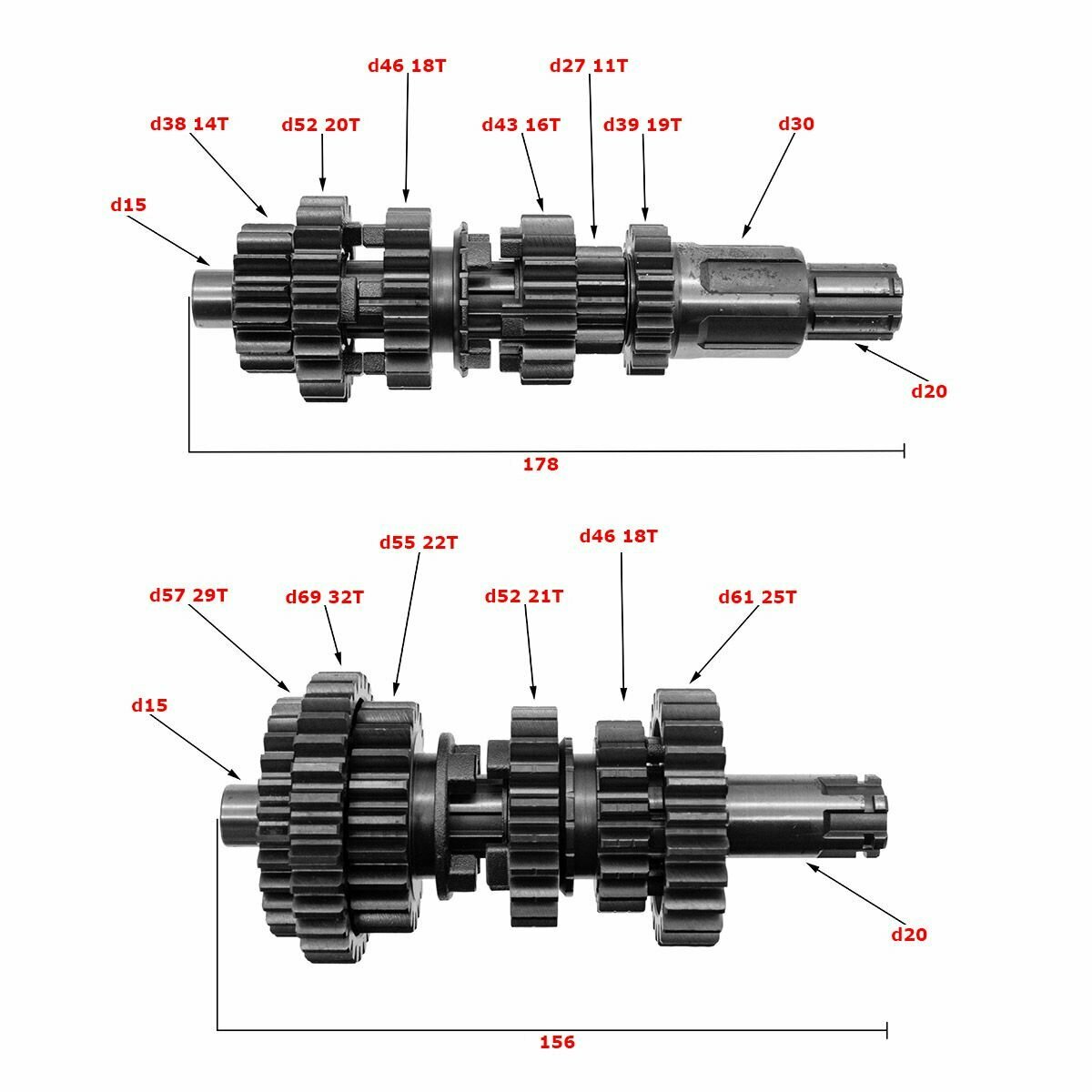 Валы КПП в сборе комплект ZS174MN-3 (5СТУП CBS300), NB300, 5 передач