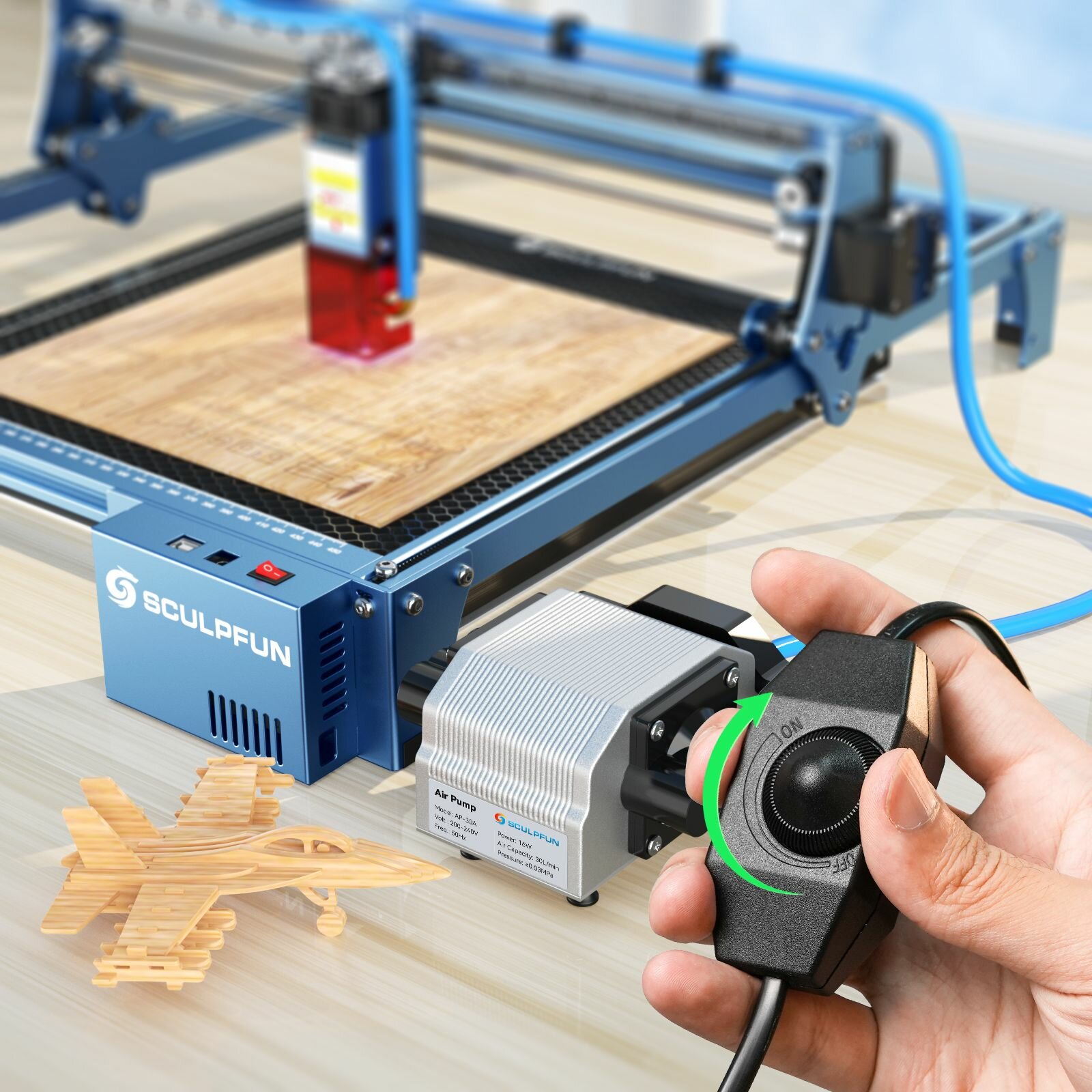 SCULPFUN 30 л/мин регулируемая скорость воздушной поддержки для лазерного гравера EU