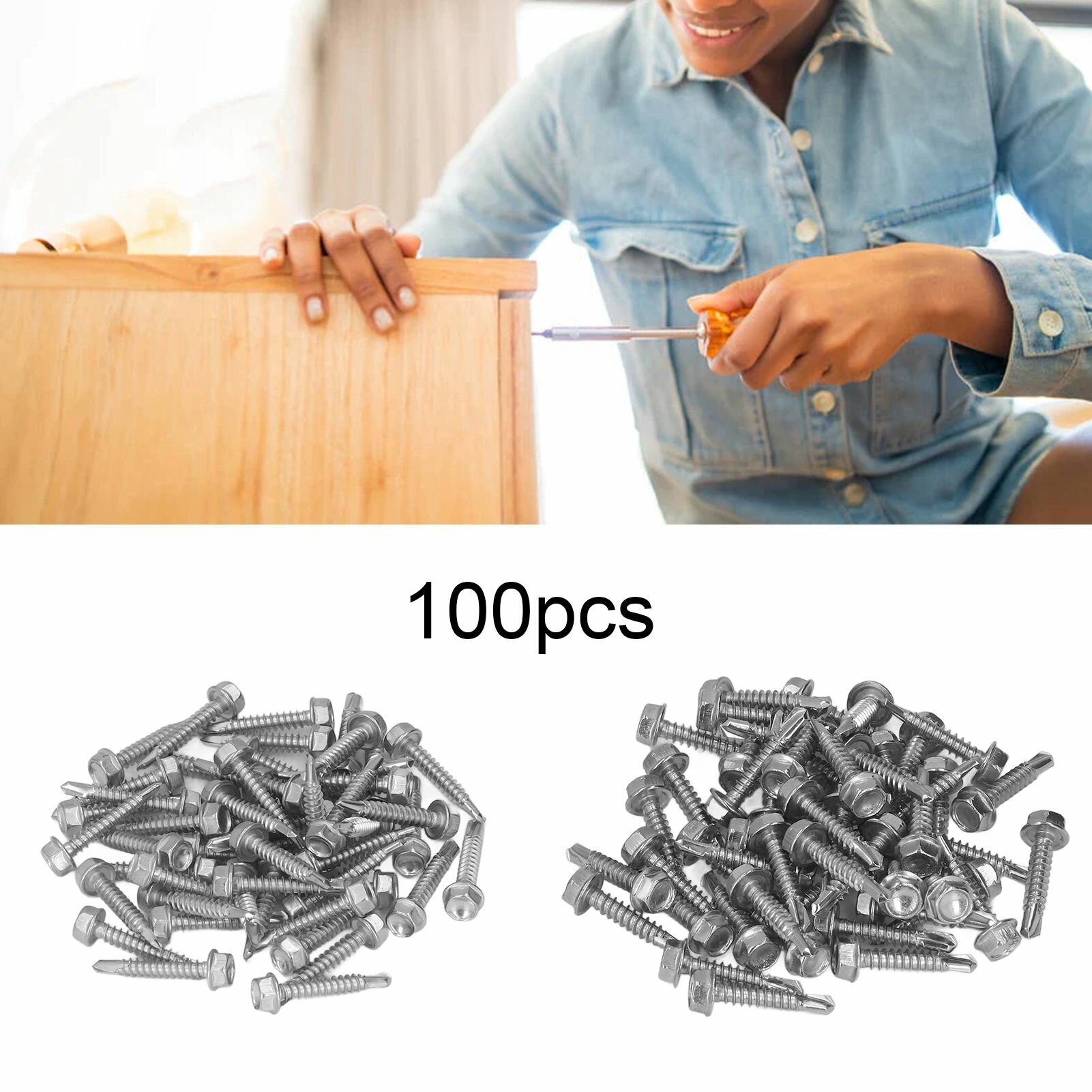 100 шт. винты с шестигранной шайбой, саморезы из нержавеющей стали 304, ассортимент 4,2x25 мм, 4,8x25 мм