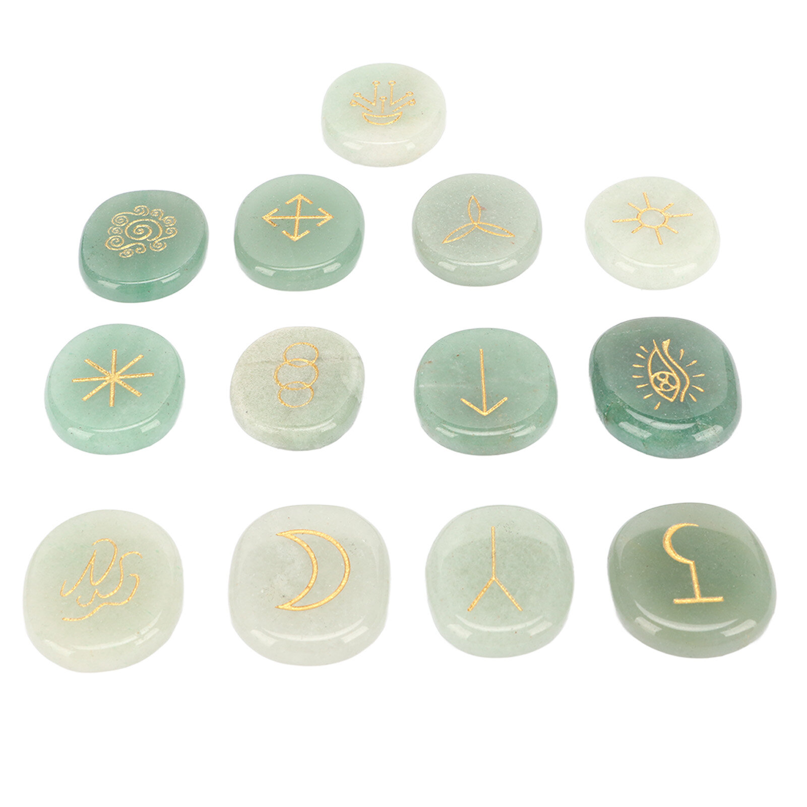 13PCS камни рун с выгравированными символами для медитации и гадания, зеленый, в сумке из ткани