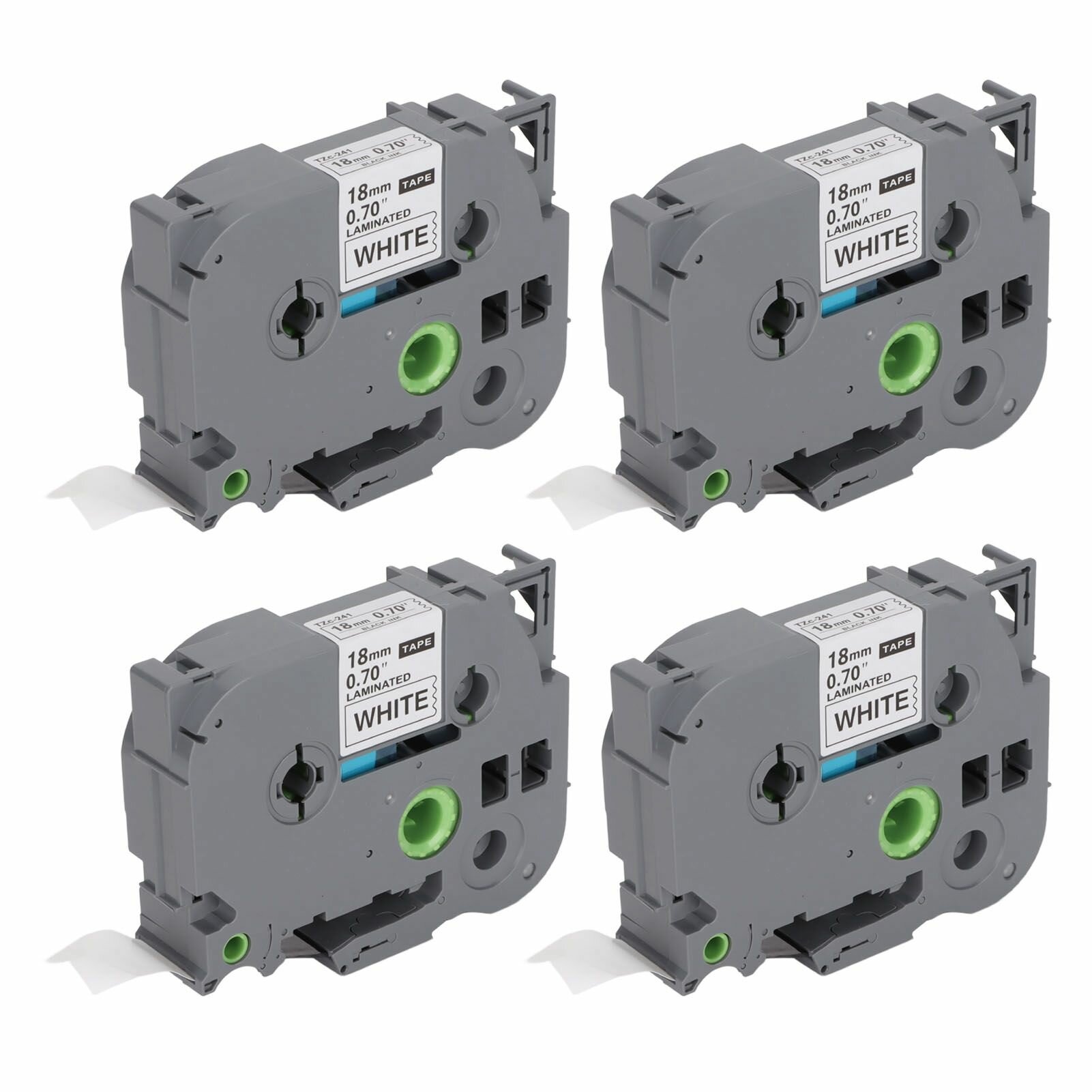 Ленточный принтер для этикеток 18мм 8м белый черного цвета для TZe 141, TZe 241, TZe 541, TZe 641 (4 шт)