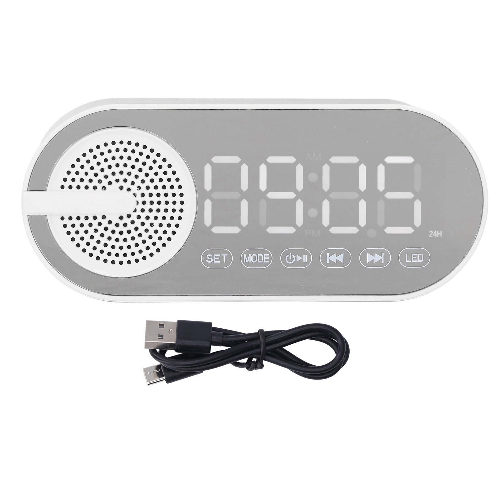 Bluetooth 5.0 колонка с зеркальными часами, тяжелый бас, FM радио, длительное время работы, 1200mAh, белая