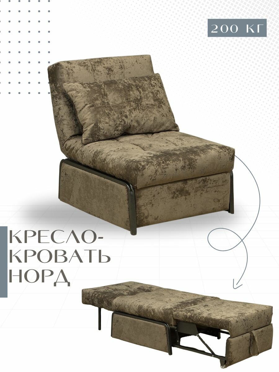 Кресло-кровать трансформер с 3 положениями спинки / Шезлонг для релакса и сна с колесами / Раскладное кресло с подлокотниками