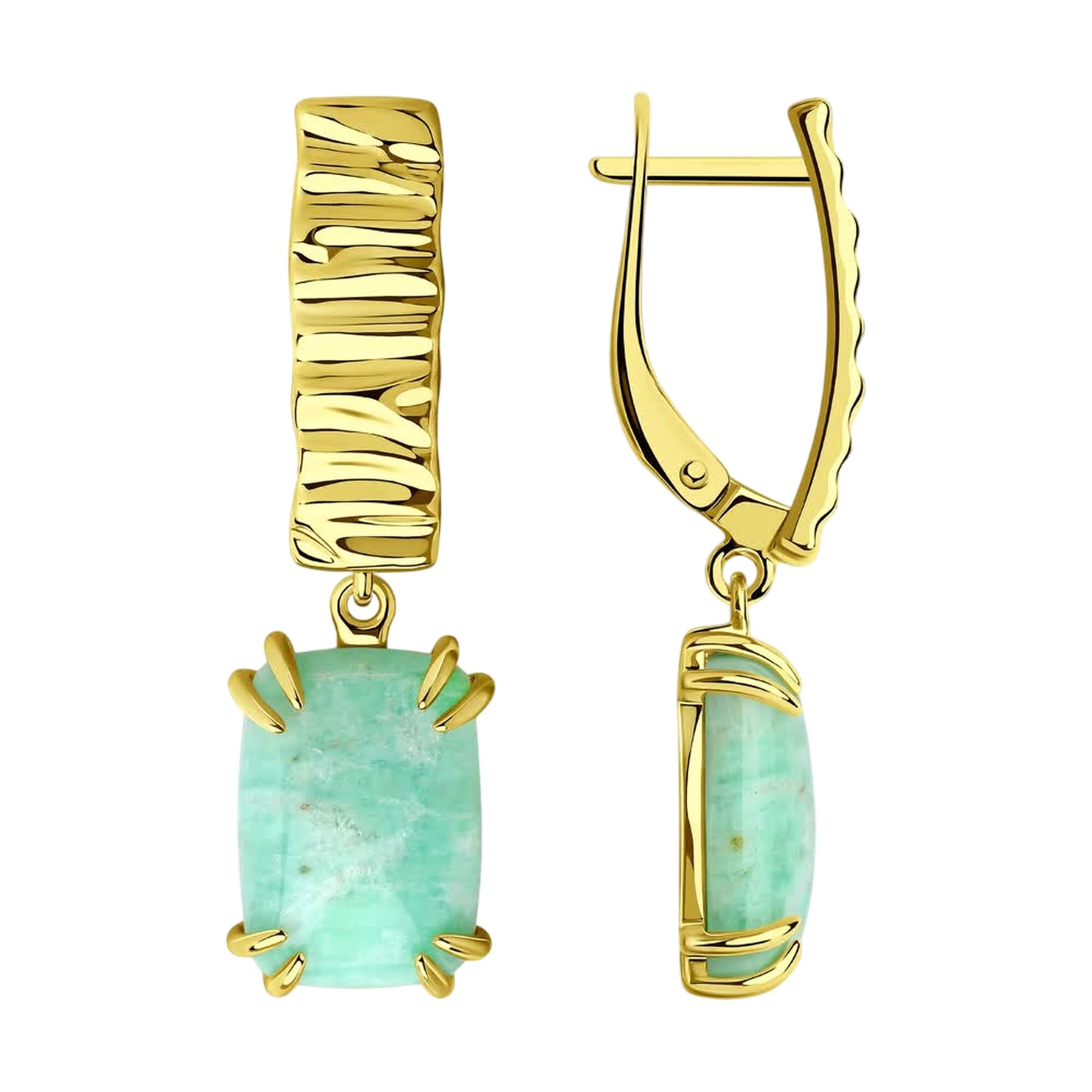 Серьги, серебро, 925 проба, золочение, амазонит