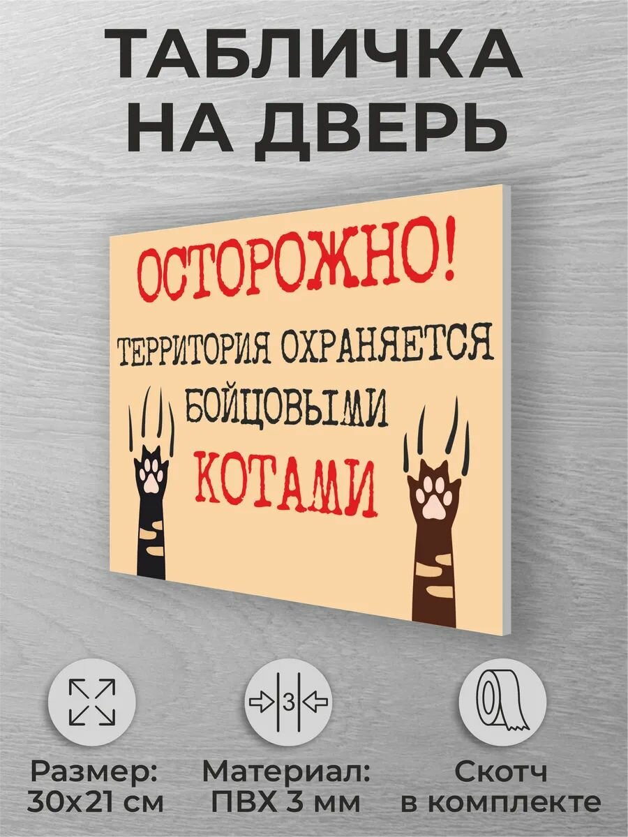 Прикольная табличка "Осторожно территория охраняется котом"