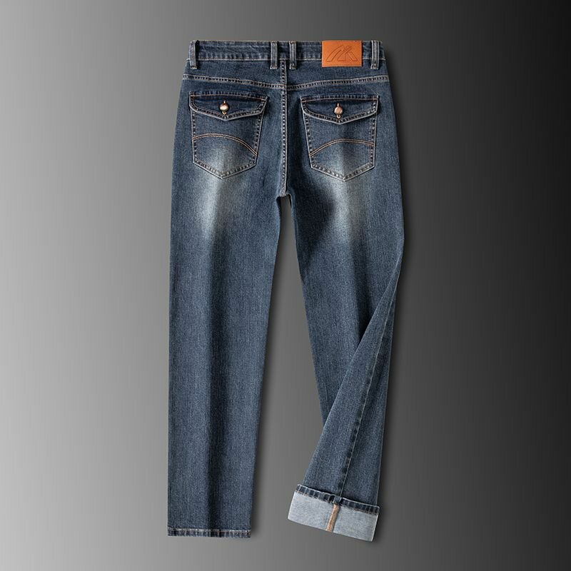 Слим тапер джинсы Rong Новые осенние джинсы мужские широкие прямой крой с эластичностью для среднего возраста повседневные брюки, Размер_30