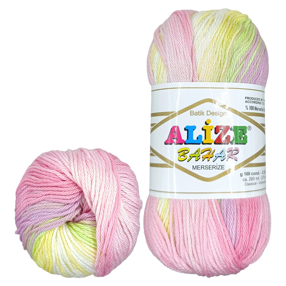 Пряжа для вязания Alize Bahar batik 1822 розовый желтый салатовый 100 гр/260 м 100% мерсеризованный хлопок