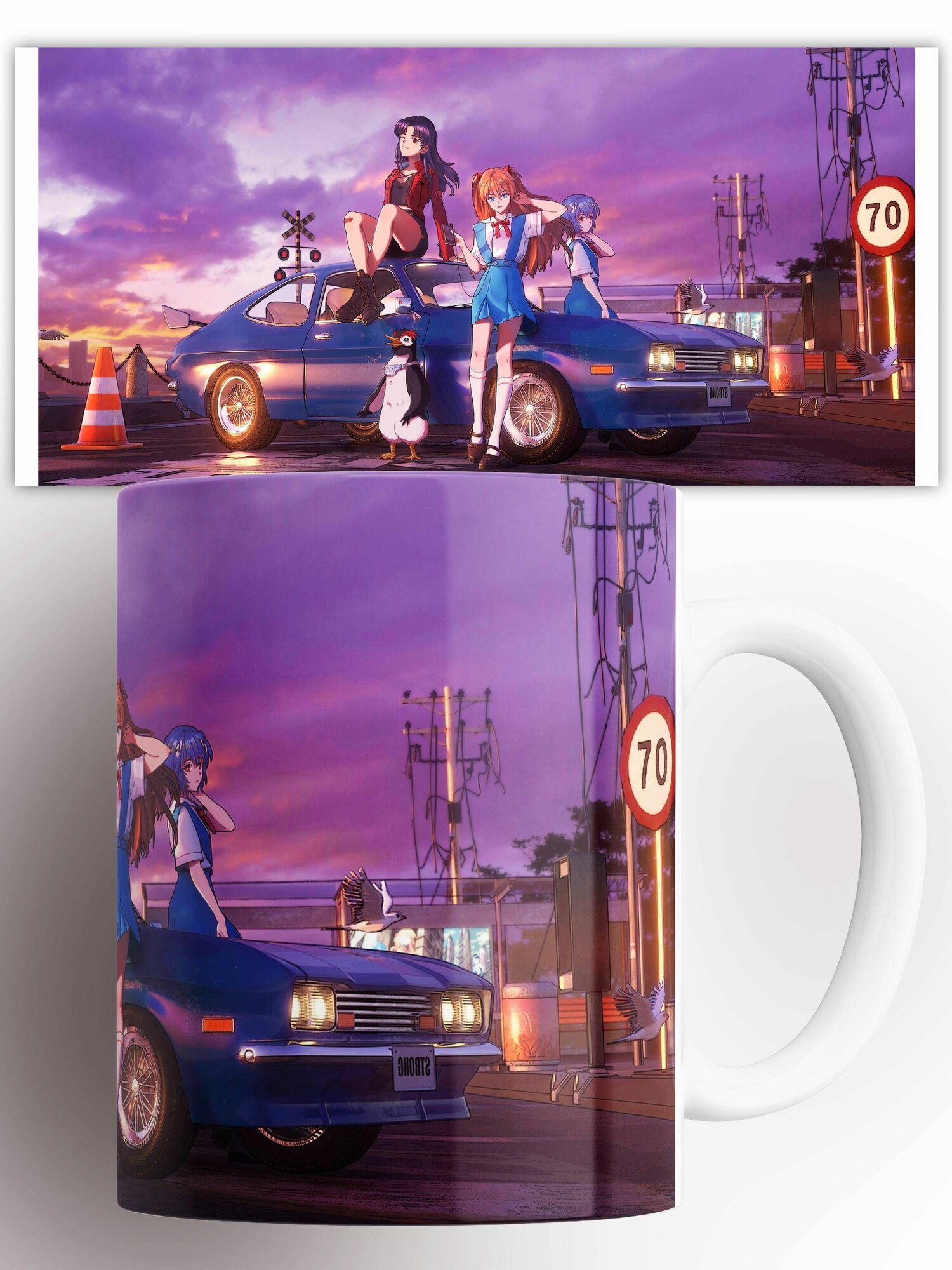 Кружка аниме Евангелион Синдзи Мисато Кацураги и Аска Лэнгли Сорью 330 мл