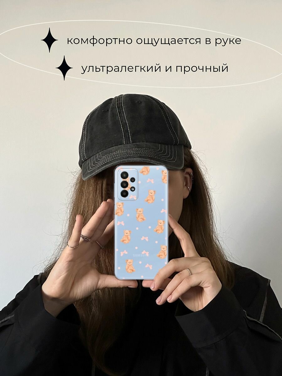 Чехол на Samsung Galaxy A23 / Самсунг Галакси А23 с принтом Паттерн бежевые мишки, прозрачный — фото 1