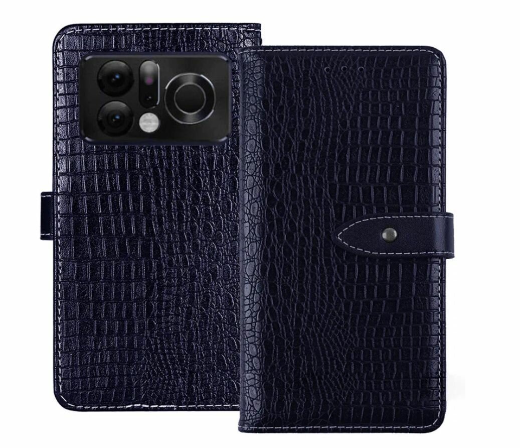 Чехол MyPads Croco Poko для Doogee V20 Pro с фактурной прошивкой рельефа кожи крокодила, с застежкой и визитницей, синий