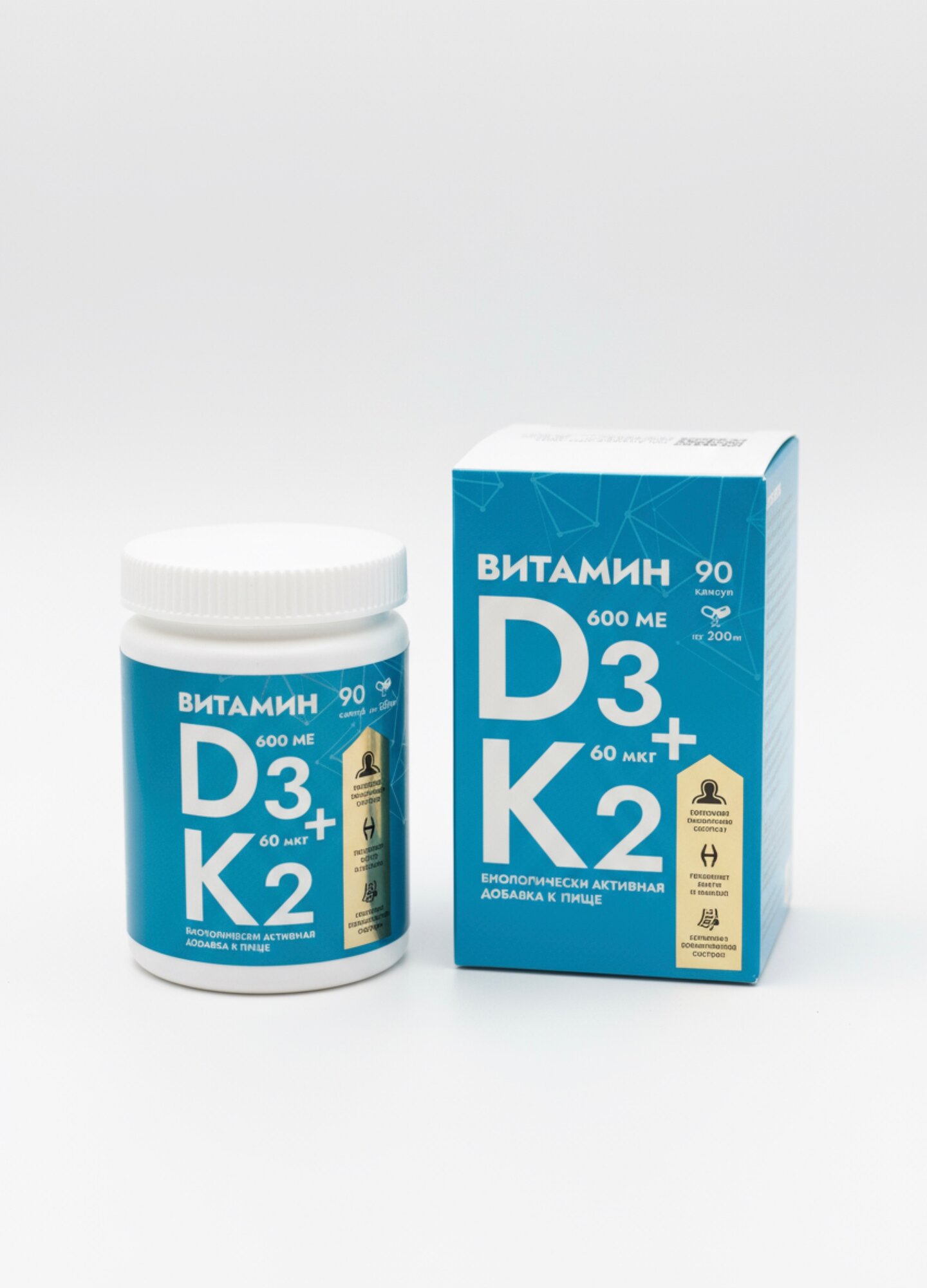 Витамины Миракс Биофарма Д3+K2, укрепление костей, иммунная поддержка, 90 капсул — фото 1