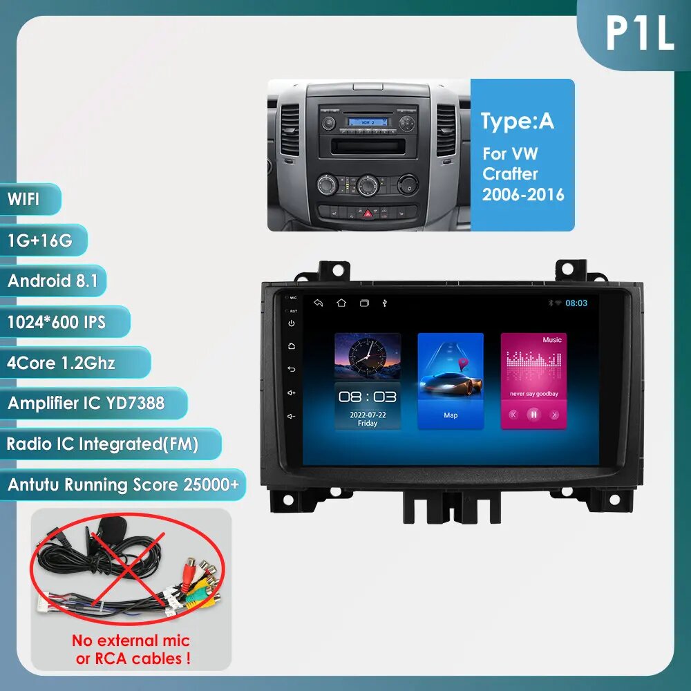 Автомобильная радиостанция 2DIN Android 13 для Benz Sprinter Volkswagen Vw Crafter 2006-2016, Carplay для Apple Android, авто, мультимедиа, GPS, стерео P1 A L-4Core-1G 16G