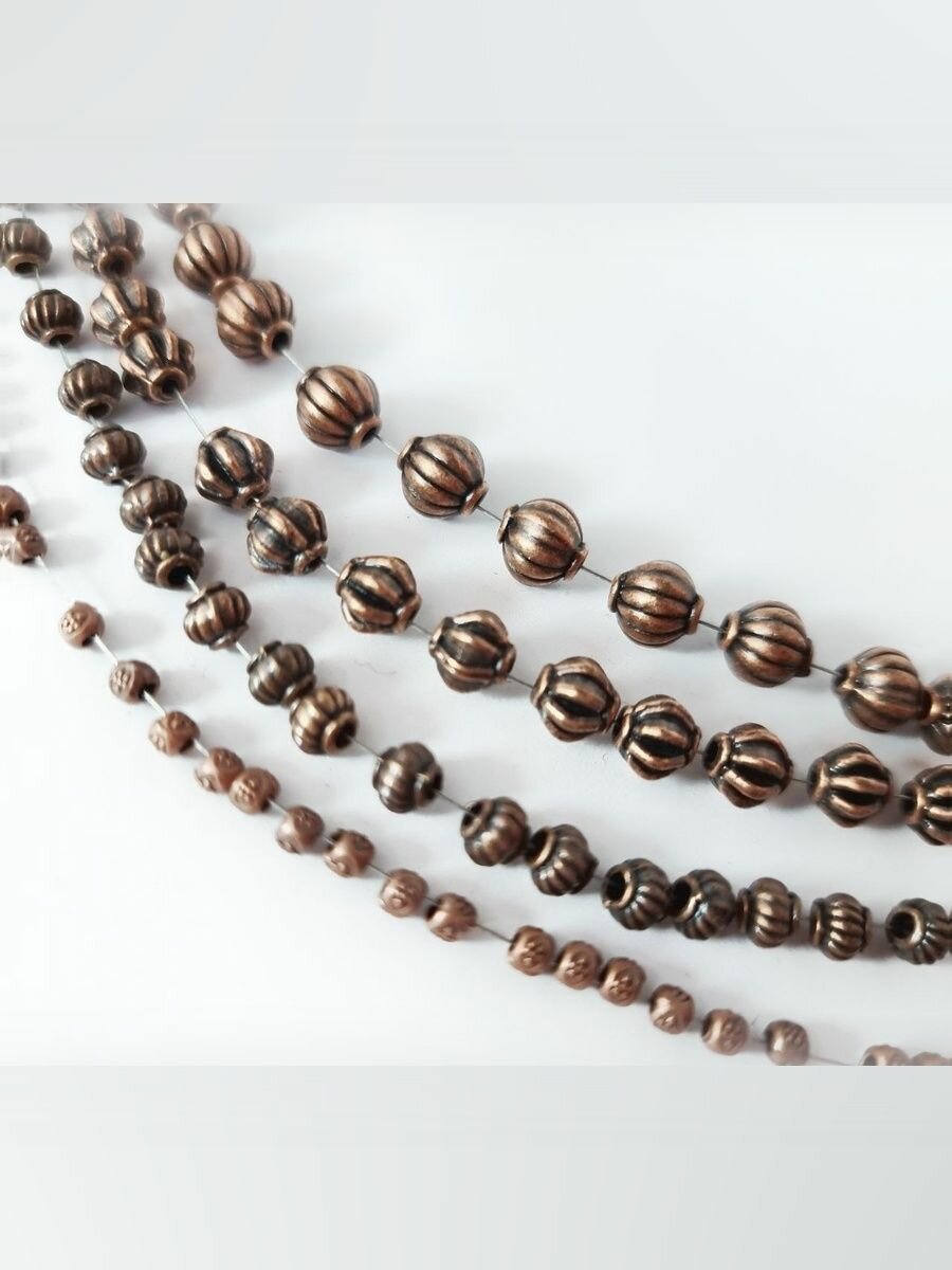 Бусины металлические 3-7мм. Набор 110шт. Цвет медный.