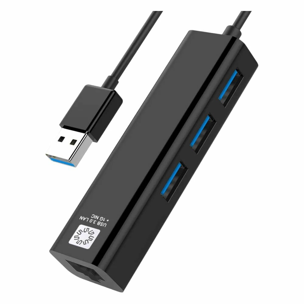 Сетевая карта 5bites USB 3.0 - RJ45 1 гигабит, 3-х портовый USB разветвитель 10см UA3-45-04BK