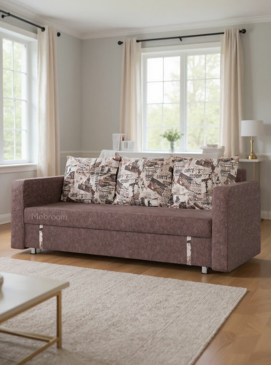 Диван-кровать прямой раскладной "Каприз" с ящиком для белья, вельвет